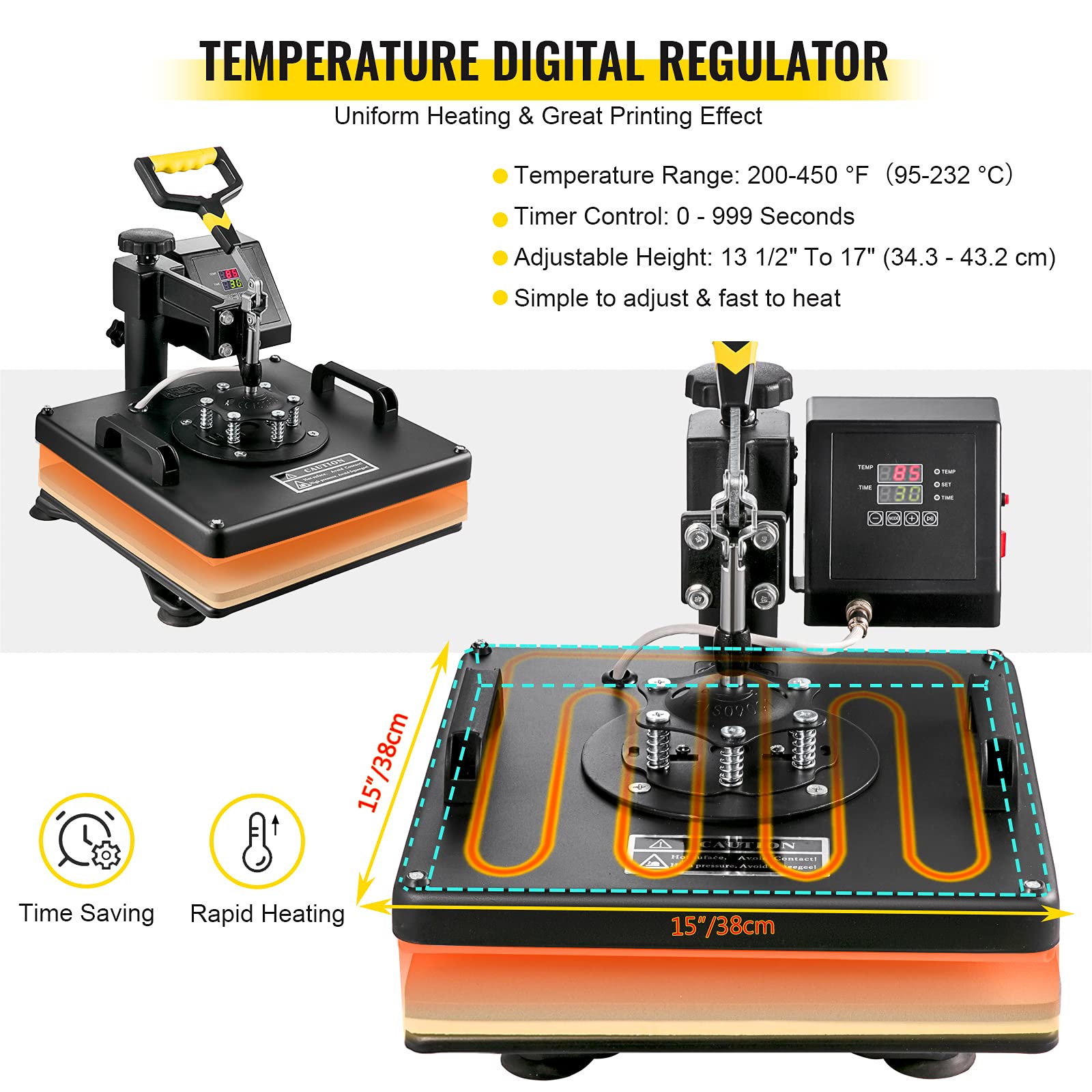 VEVOR Heat Press Machine 15x15 inch 6 in 1 T-Shirt Heat Press and Vinyl Cutter 34 inch Plotter Machine 870mm PC Only Paper Feed Vinyl Cutter Plotter