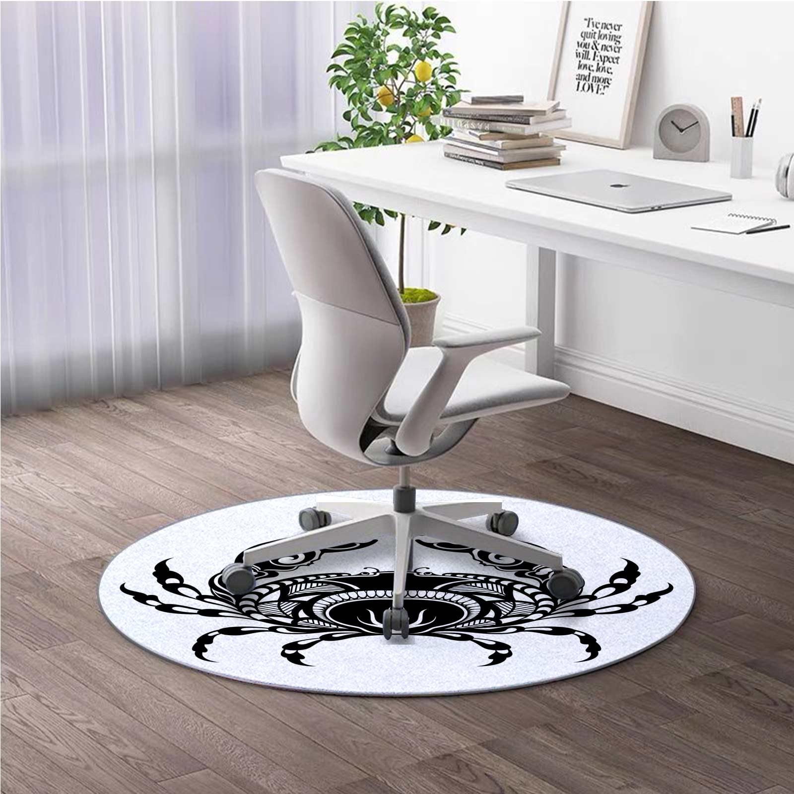 Round Chair Mat for Carpet Crabs Floor Protector Mats Black White Desk Chair Mats for Home Office Floor Carpets 2 FT