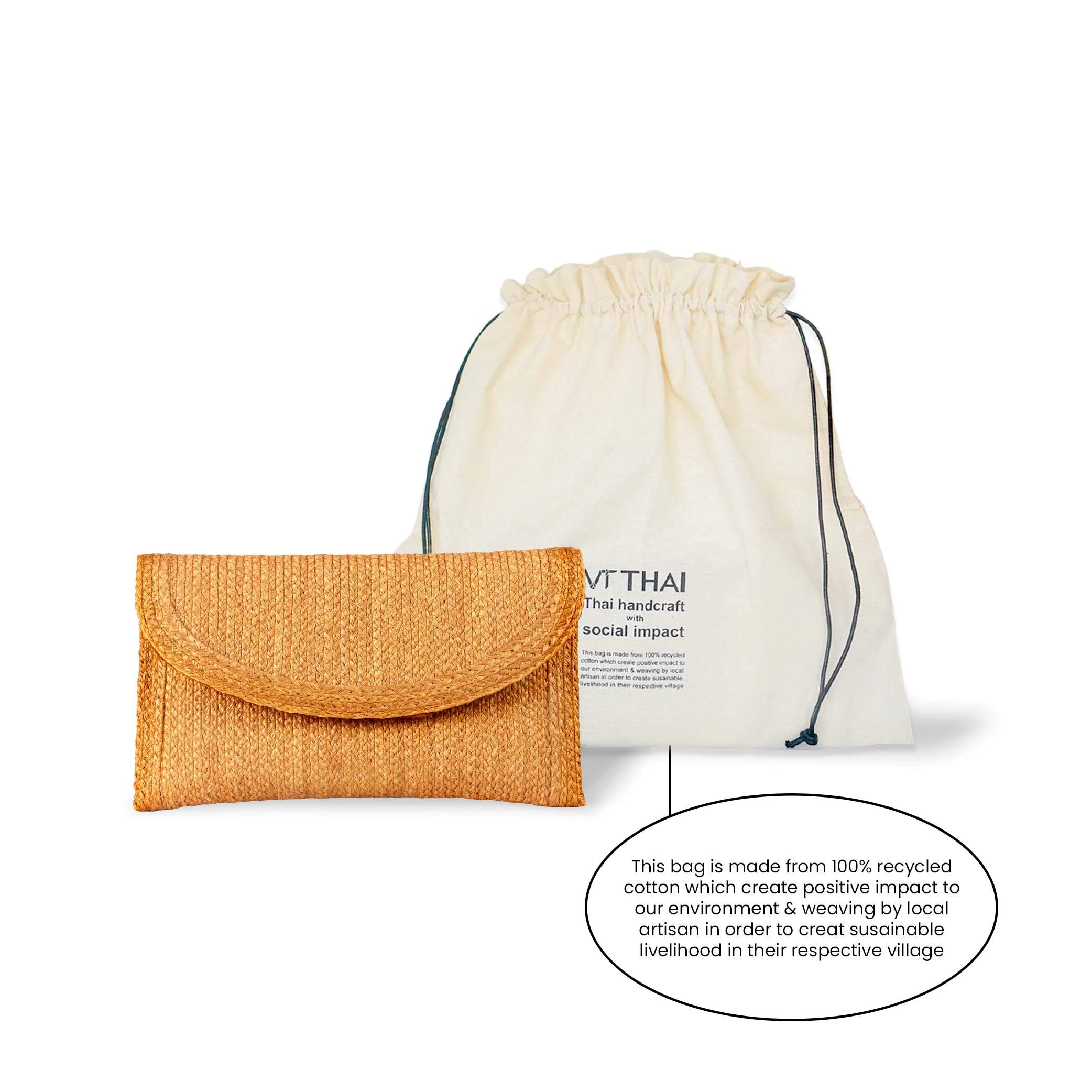 VT Thai Straw Clutch Bag, Handmade Natural Sisal Woven Large Summer Beach Purse for Women (ฺBeige)