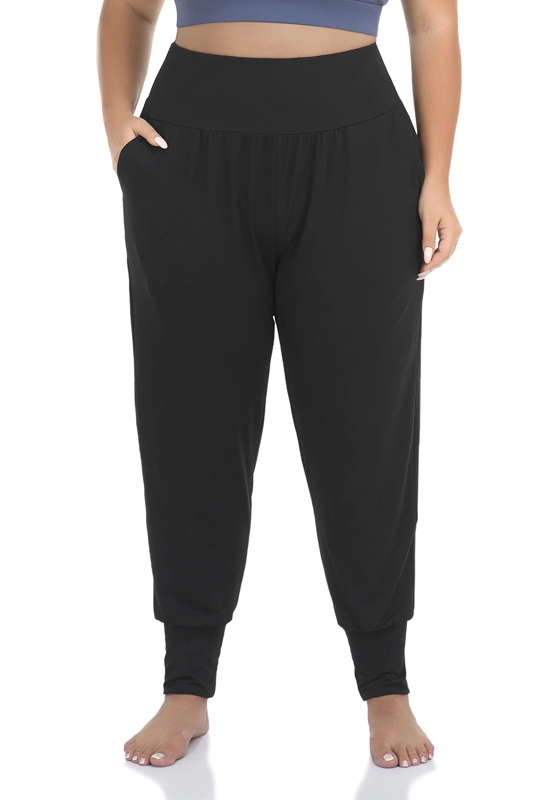 ZERDOCEAN Women's Plus Size Casual Yoga Joggers Comfy Loose Workout Lounge Pants with Pockets Black 2X