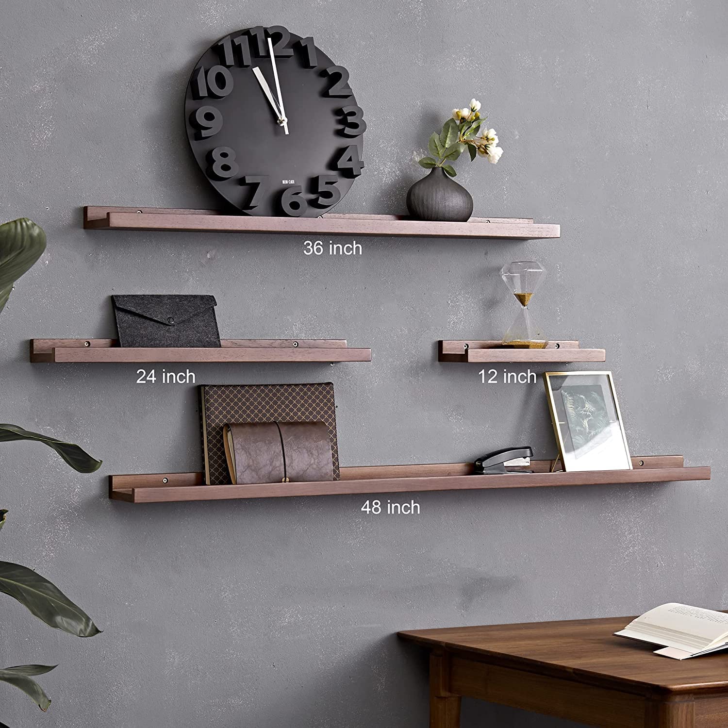 Recogwood 12 Inch Walnut Floating Shelves, 6'' Deep Solid Oak Wood Shelf, Rustic Wall Shelves for Decor and Storage, Picture Ledge Shelf for Bedroom/Bathroom/Living Room/Kitchen