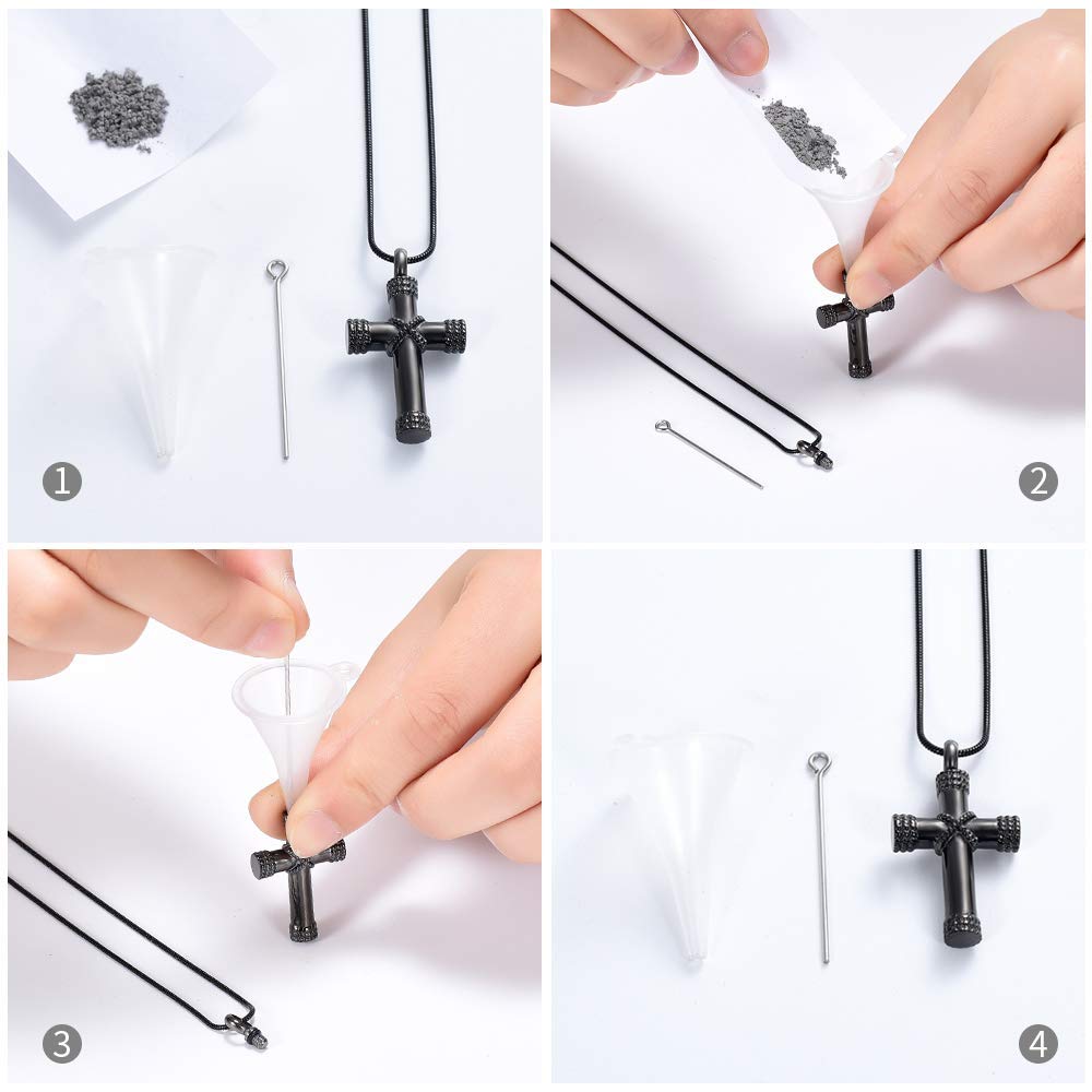 Rope Winding Cross Cremation Ashes Urn Pendant Necklace Memorial Keepsake Jewelry Lord’s Prayer Cross Ashes Necklaces (Black)