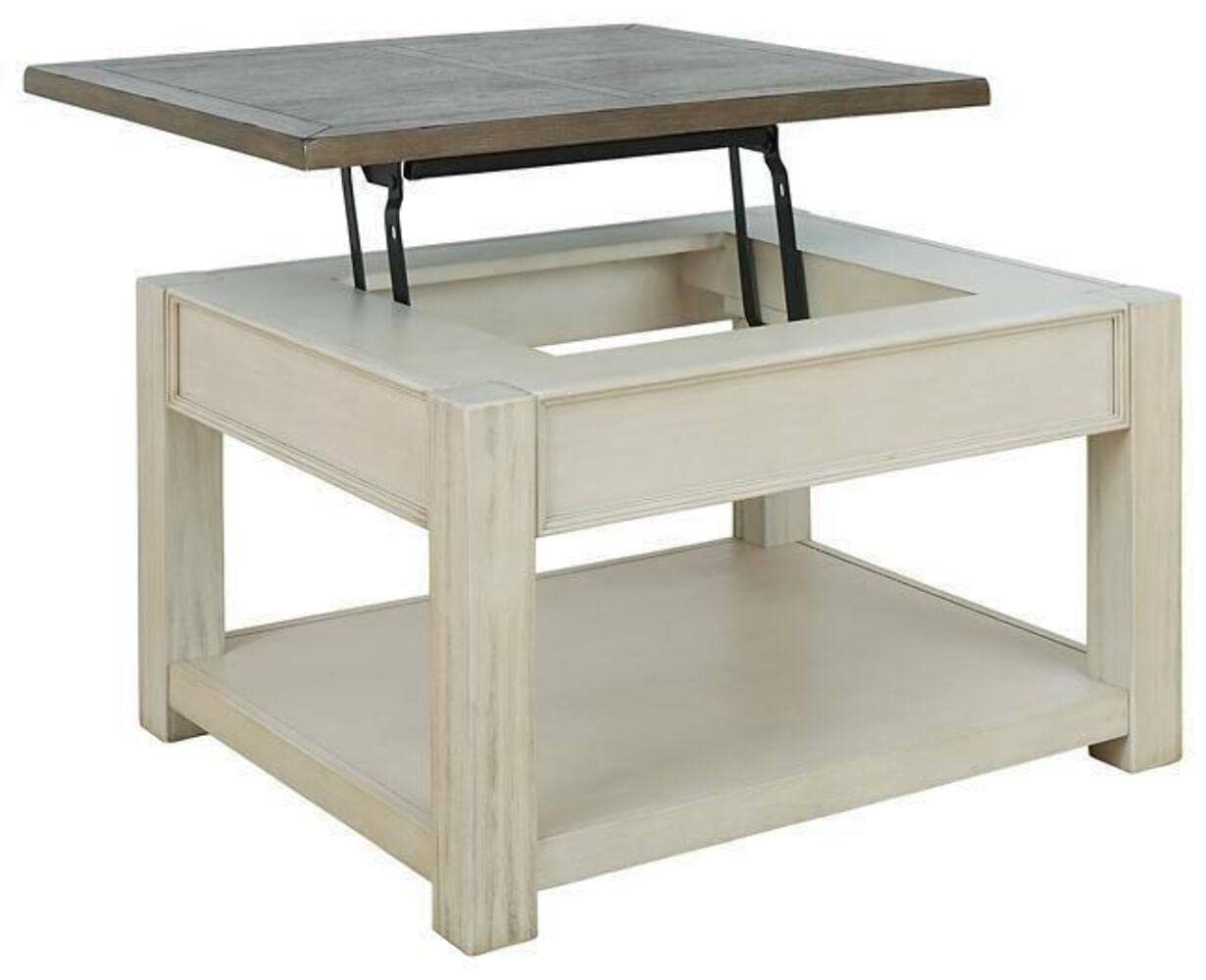 Signature Design by Ashley Bolanburg Farmhouse Lift Top Coffee Table with Floor Shelf, Weathered Brown & White