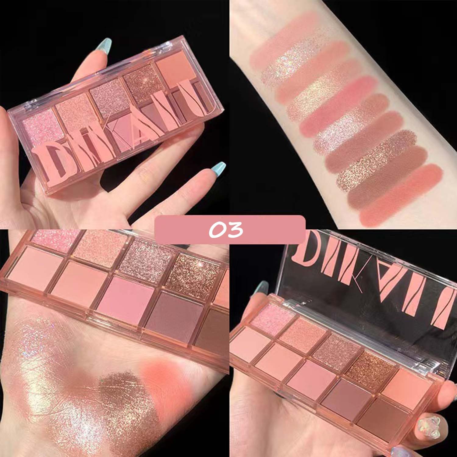 TWLBXMG 10 Colors Eyeshadow Palette Eye Makeup Blendable - Matte Shimmer Glitter Eye Shadow Brown Gold Pink Neutral Nude,High Pigment Long Lasting Naturing-Looking (03#)