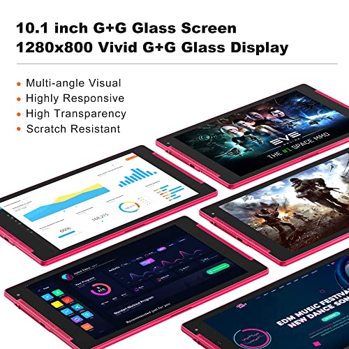 TJD Android 12 Tablet 10.1 Inch Tablets with Stand, 8GB RAM 128GB ROM 512GB Expandable,6000mAh Fast Charge, 8MP Dual Camera, 2.4G/5G WiFi6, IPS HD Touch Screen (Red)