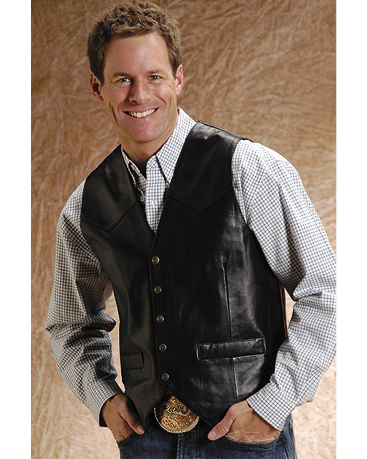 ROPER Men's Lamb Leather Vest Black X-Large US