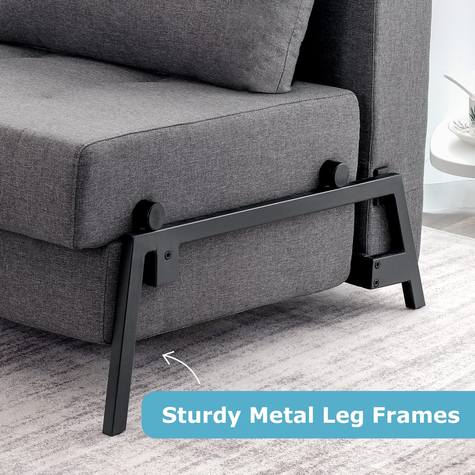 Vonanda Sofa Bed, Convertible Chair Bed Multi-Function Sleeper Chair Modern Breathable Linen Folding Sofa Sleeper with Hidden Legs for Small Room Apartment, Dark Gray