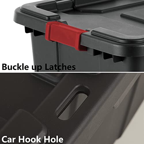 TUBYIC 27 Gallon Large Heavy-Duty Storage Plastic Bin Tote Organizing Container with Durable Lid, Black, 4 Pack