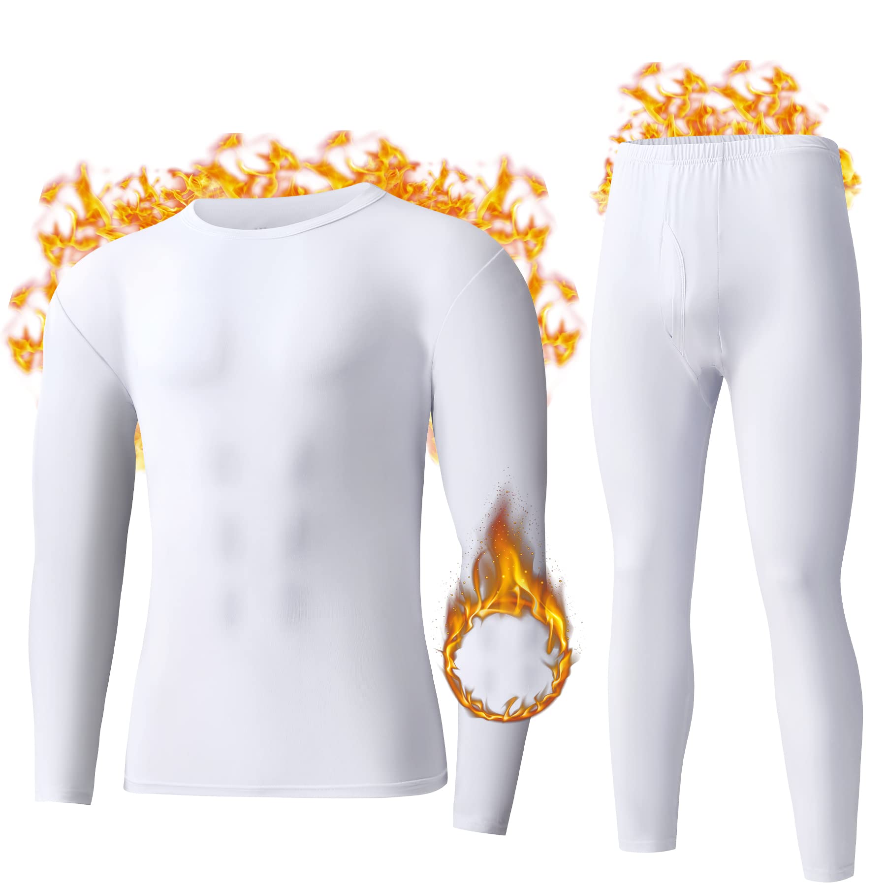 Zando Thick Thermal Shirt Long Sleeve Thermal Underwear for Men Thermal Underwear Shirts Fleece Lined Long Johns Heated Base Layer Men Long Sleeve Winter Clothes White Medium
