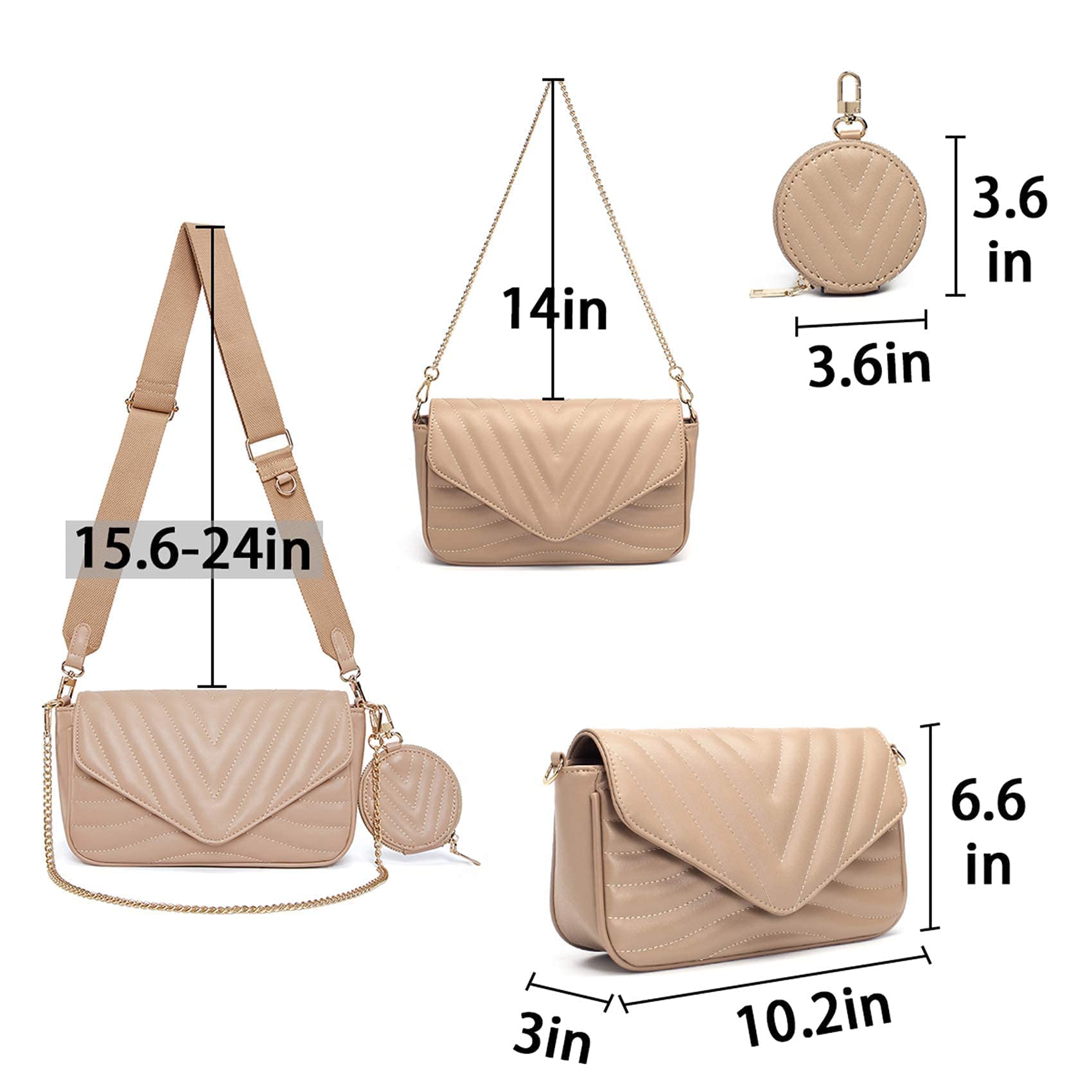 Small Quilted Crossbody Bags for Women Stylish Designer Purses and Handbags with Coin Purse including 2 Size Bag (Khaki)