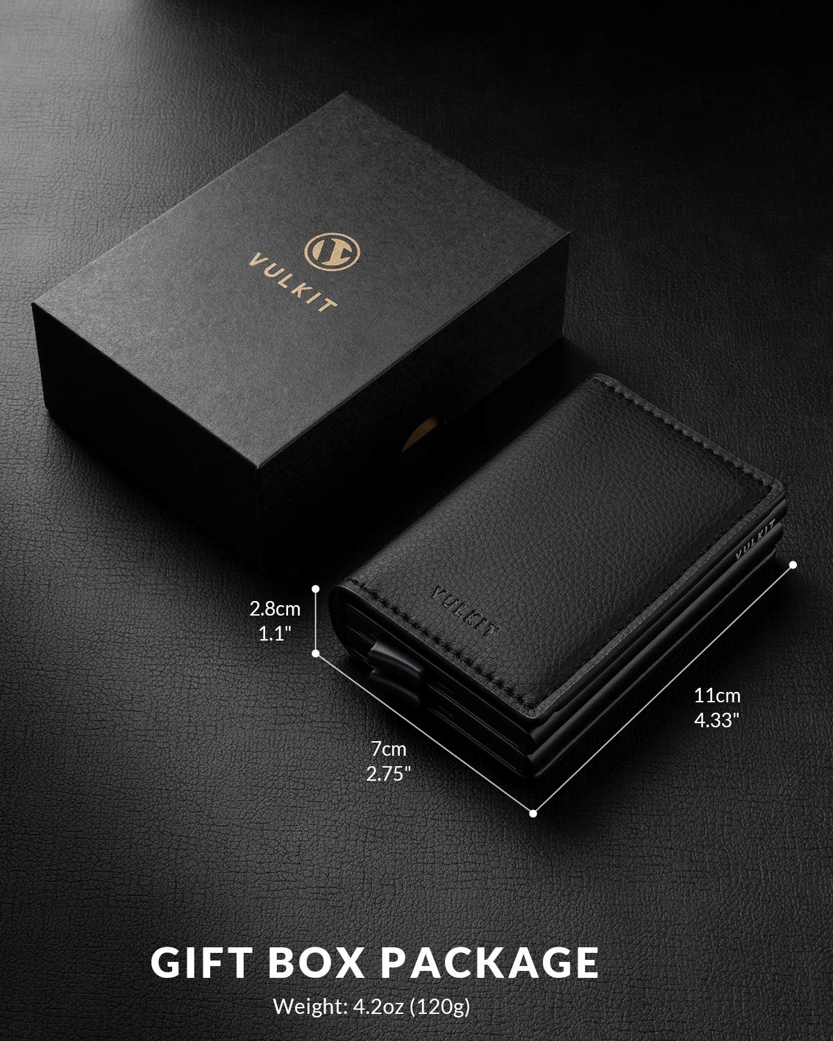 VULKIT Pop Up Wallet Automatic Leather Slim Credit Card Holder RFID Blocking Metal Double Card Case for Men and Women Black