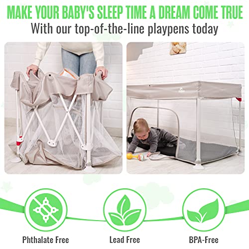 Sleepah Foldable Travel Crib β Lightweight Portable Play Pen + Backpack, Play-Yard with Waterproof Mattress β Easy to Pack Fits in a Suitcase, Sets up in 30 Seconds Safe for Infants & Toddlers (Beige)