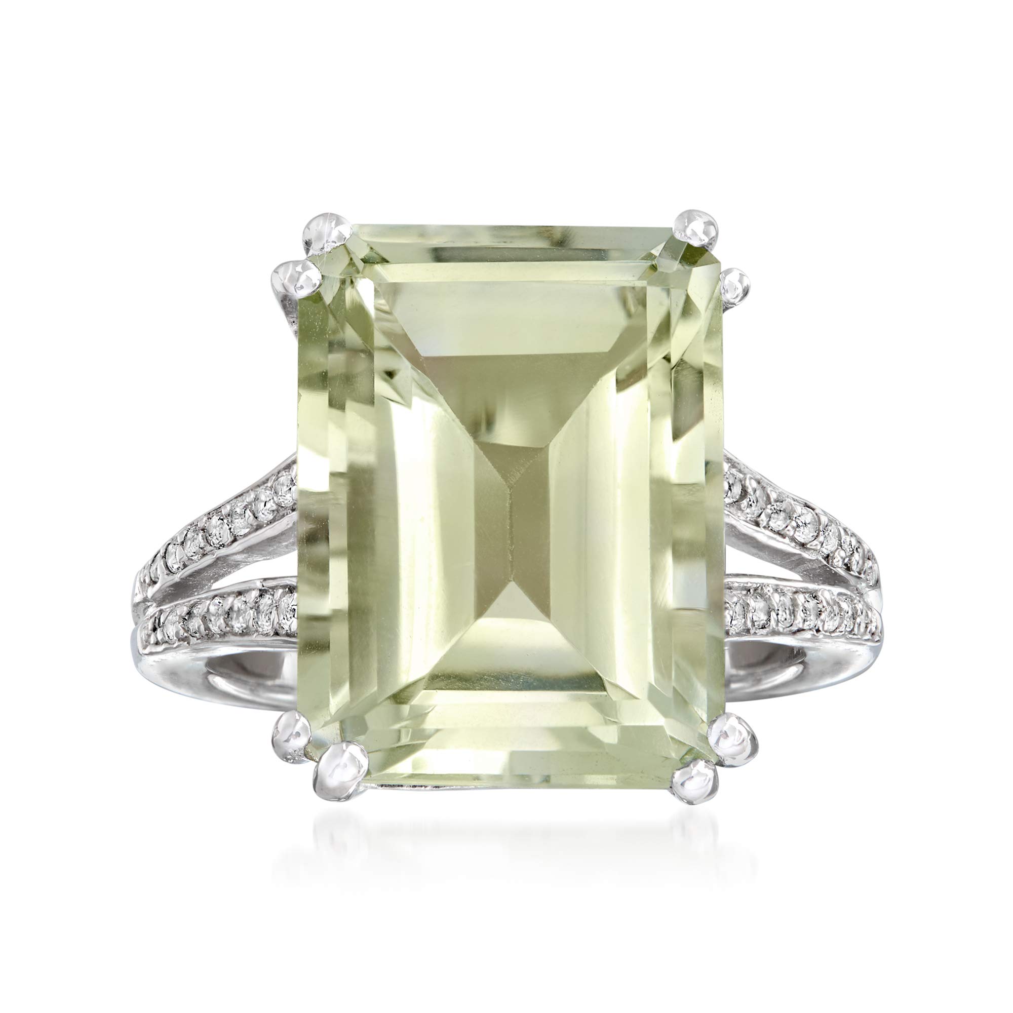 Ross-Simons 11.00 Carat Prasiolite and .10 ct. t.w. White Topaz Ring in Sterling Silver. Size 6