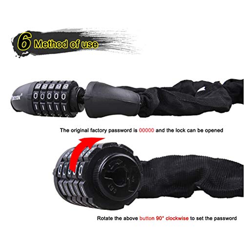 Zerlibeaful Keyless Combination Coiling 5-Digit Bicycle Bicycles Lock Chain Lock Bike for Bike Accessories Bikes with Fat Tires (Balck, One Size)