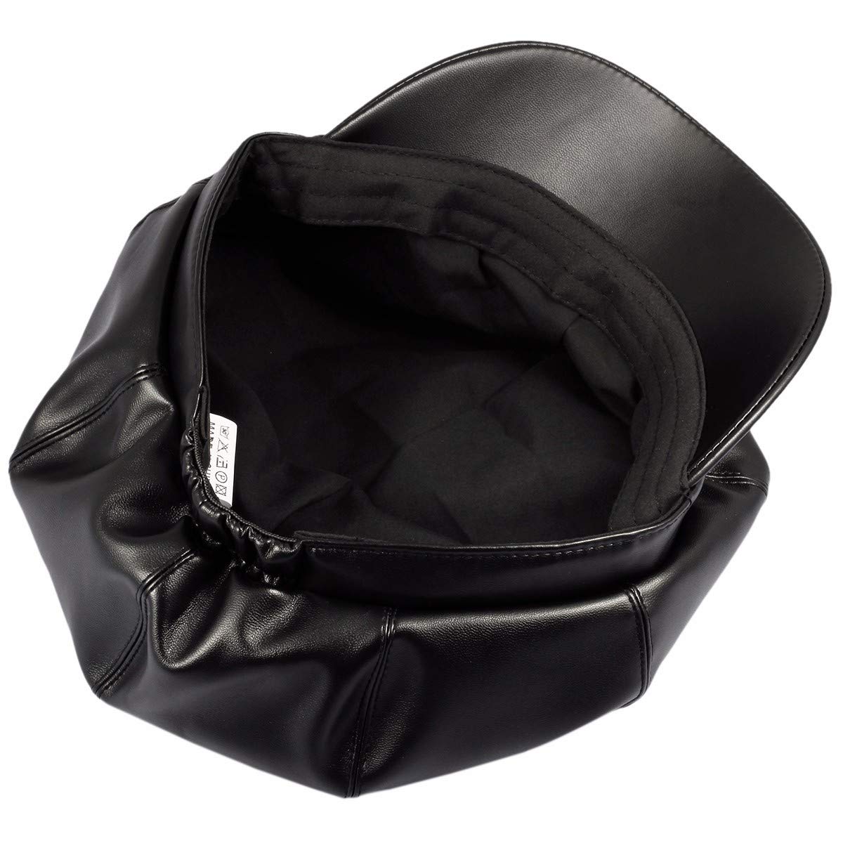 Samtree Women Newsboy Hats, Visor Beret Cabbie Hat 8 Panel Ivy Cap PU Leather (Black)