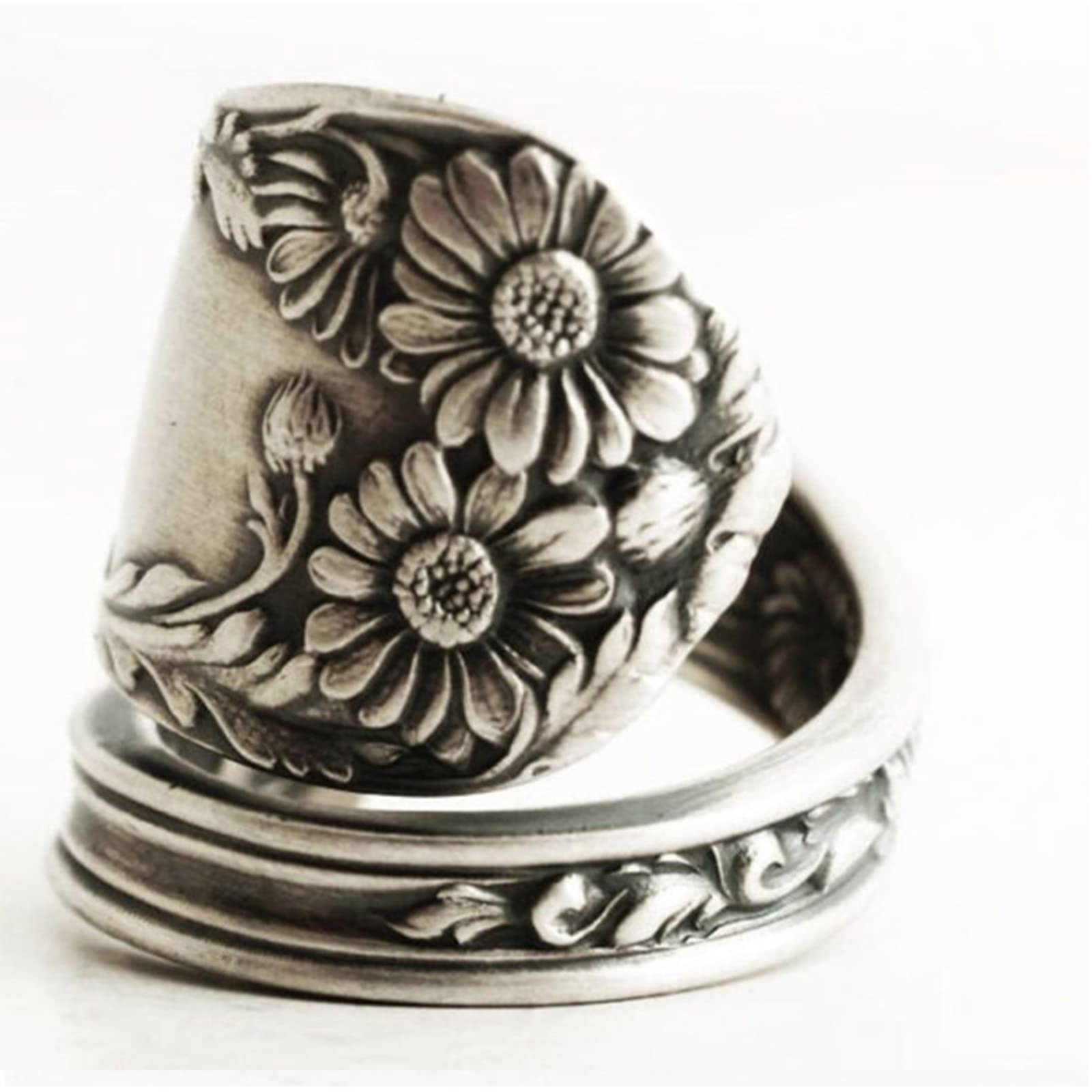 Zaoune 100% Apollo Sunflower Spoon Rings for Women Boho Silver Rings Jewelry