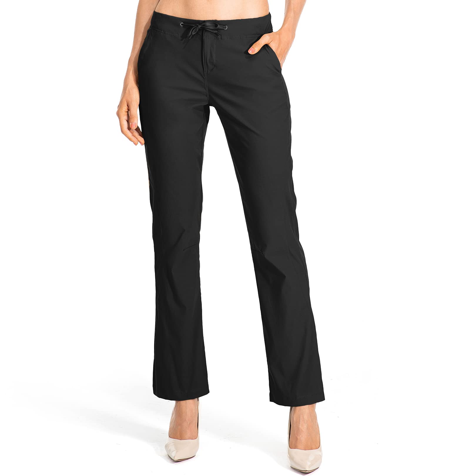 Women's Hiking Pants Travel Quick Dry Lightweight Outdoor Casual Elastic Waist Cargo Pants Black