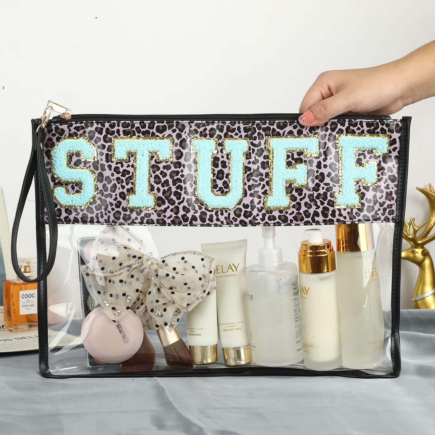 XinblueCo Monogram Leopard Clear Stadium Letter bags Chenille Clear Letter bag PVC Clear Bags Clear Purse Beach Bags