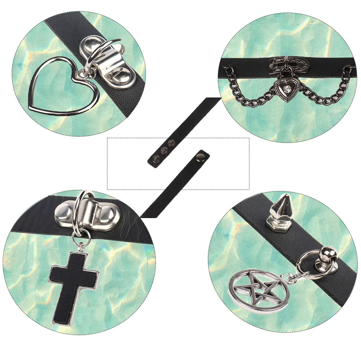 yomlry 4Pcs Black Goth Choker for Women Leather Gothic Spiked Choker Set Adjustable Punk Leather Choker Collar for Women Men set