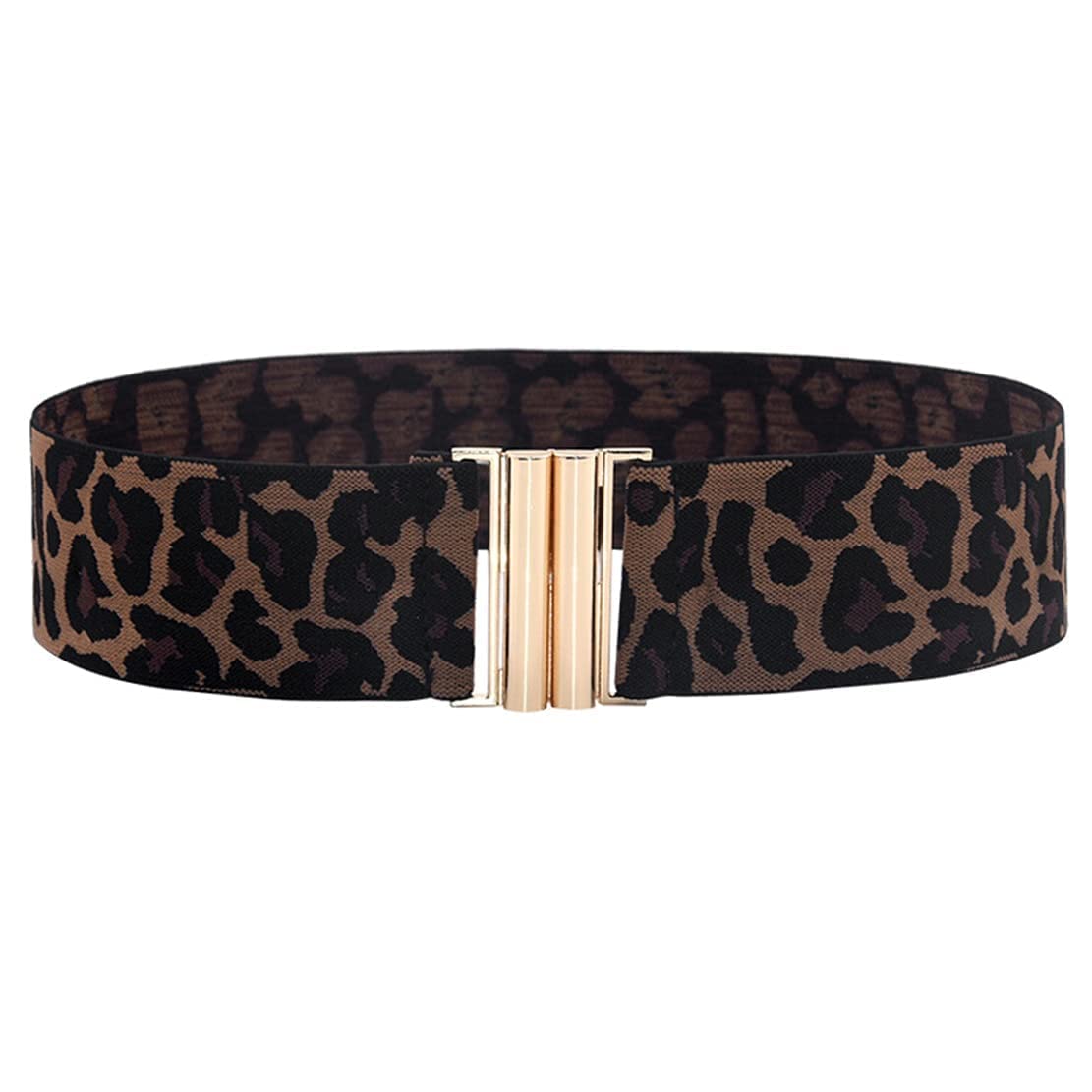 Women's Ladies Elastic Vintage Leopard Print Obi Belts Stretchy Retro PU Leather Waist Cinch Belt (Leopard Gold, Below 39")