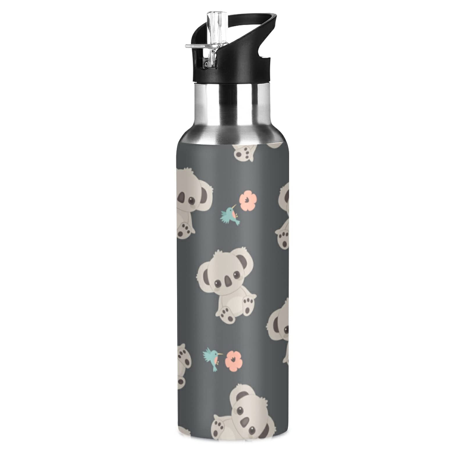 xigua Koala Water Bottle Stainless Steel Vacuum Insulated Water Bottle Standard Mouth Wide Handle Bottle with Straw Lid for Sports School Gym Outdoor,20 oz.