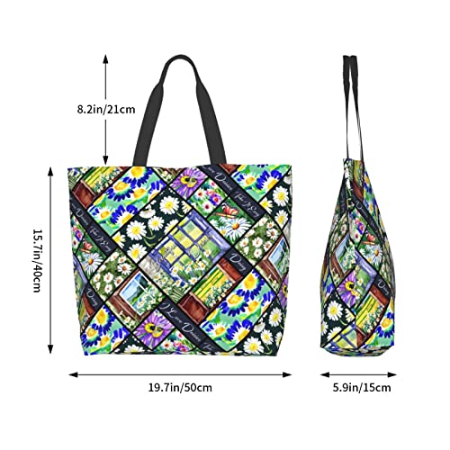 ZFYXGS Daisy Window Bees Butterfly Large Tote Bag For Women Soft Handbag School Shoulder Bag With Built In Pocket