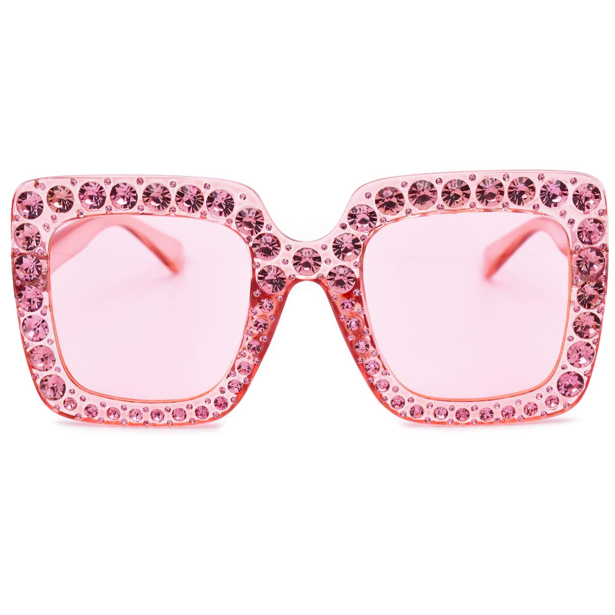 SAMURITA Elton Square Diamond Rhinestone Sunglasses Novelty Oversized Celebrity Shades(Clear Frame/Clear Lens)