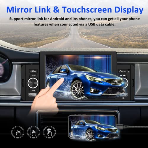 Single Din Touchscreen Car Stereo with Apple CarPlay Android Auto: 5 Inch Car Radio with Bluetooth Hands-Free FM USB Mirror Link for Android/iOS, Backup Camera + Microphone