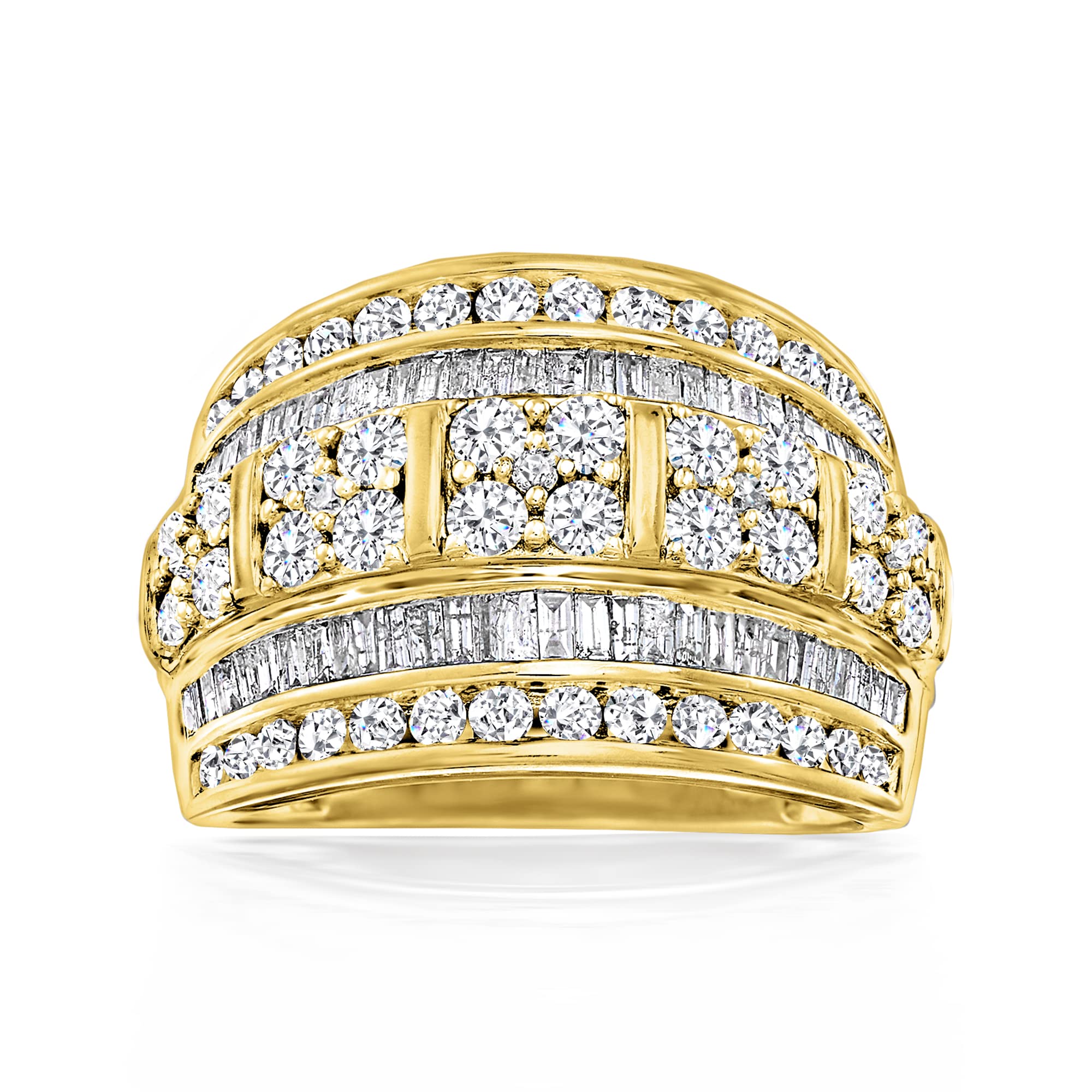Ross-Simons 2.00 ct. t.w. Baguette and Round Diamond Multi-Row Ring in 18kt Gold Over Sterling. Size 10