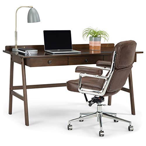 SIMPLIHOME Rylie SOLID WOOD 60 inch Wide Home Office Desk, Writing Table, Workstation, Study Table Furniture in Natural Aged Brown with 3 Drawers