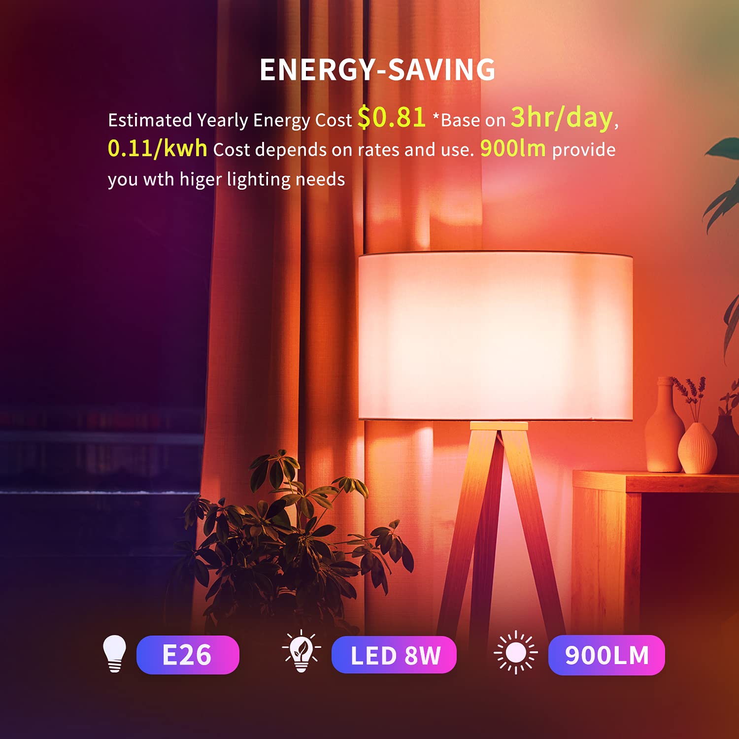 YEELIGHT Smart LED Light Bulbs 60W Equivalent, Smart LED Bulbs A19 Dimmable Smart Bulbs Work with Alexa & Google Home Razer Chroma, RGBW Color Changing Light Bulbs, 8W 900LM, 4 Pack