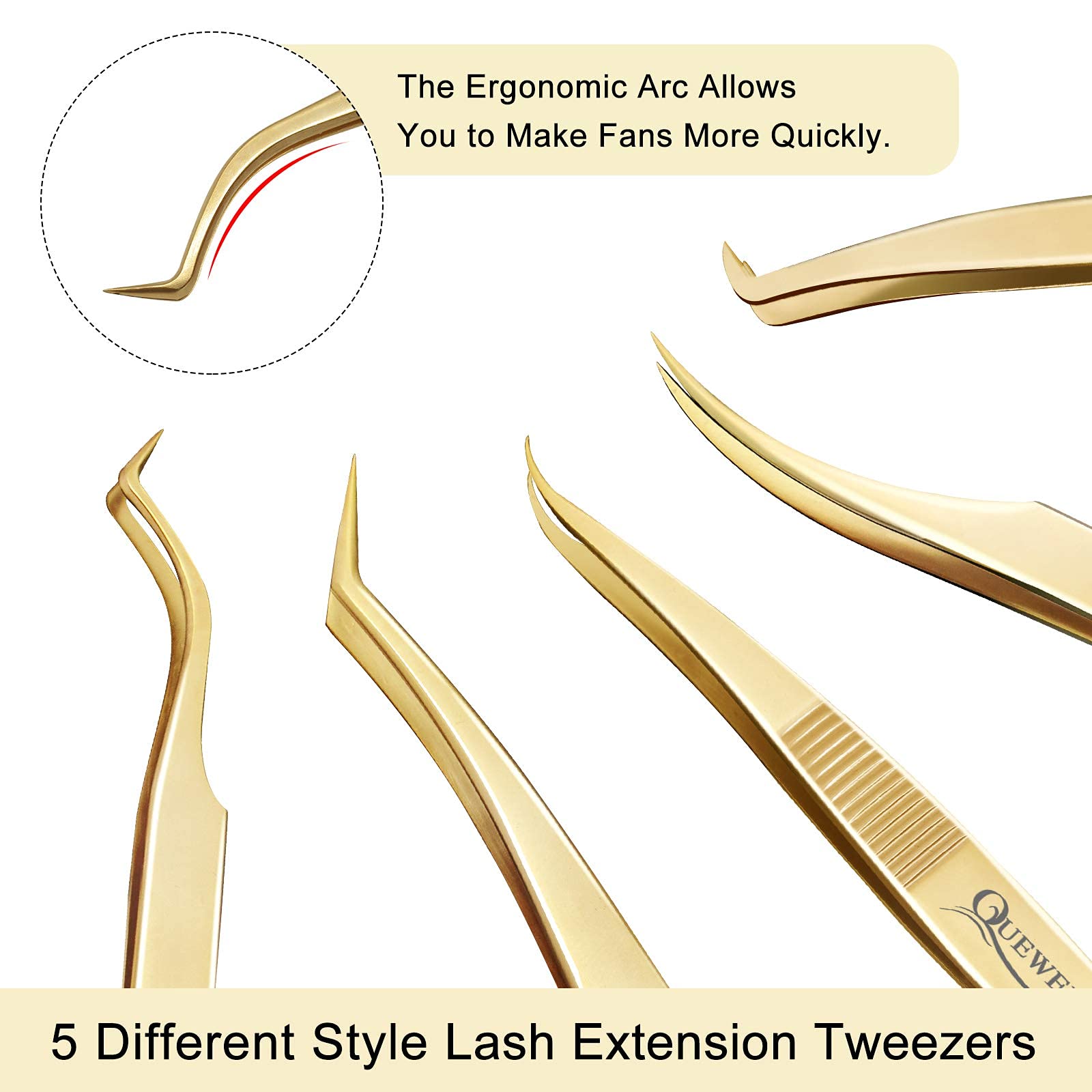 Volume Eyelash Extensions Tweezers Set 5 PCS,Stainless Steel Lash Tweezers Curved Precision Tweezers Application