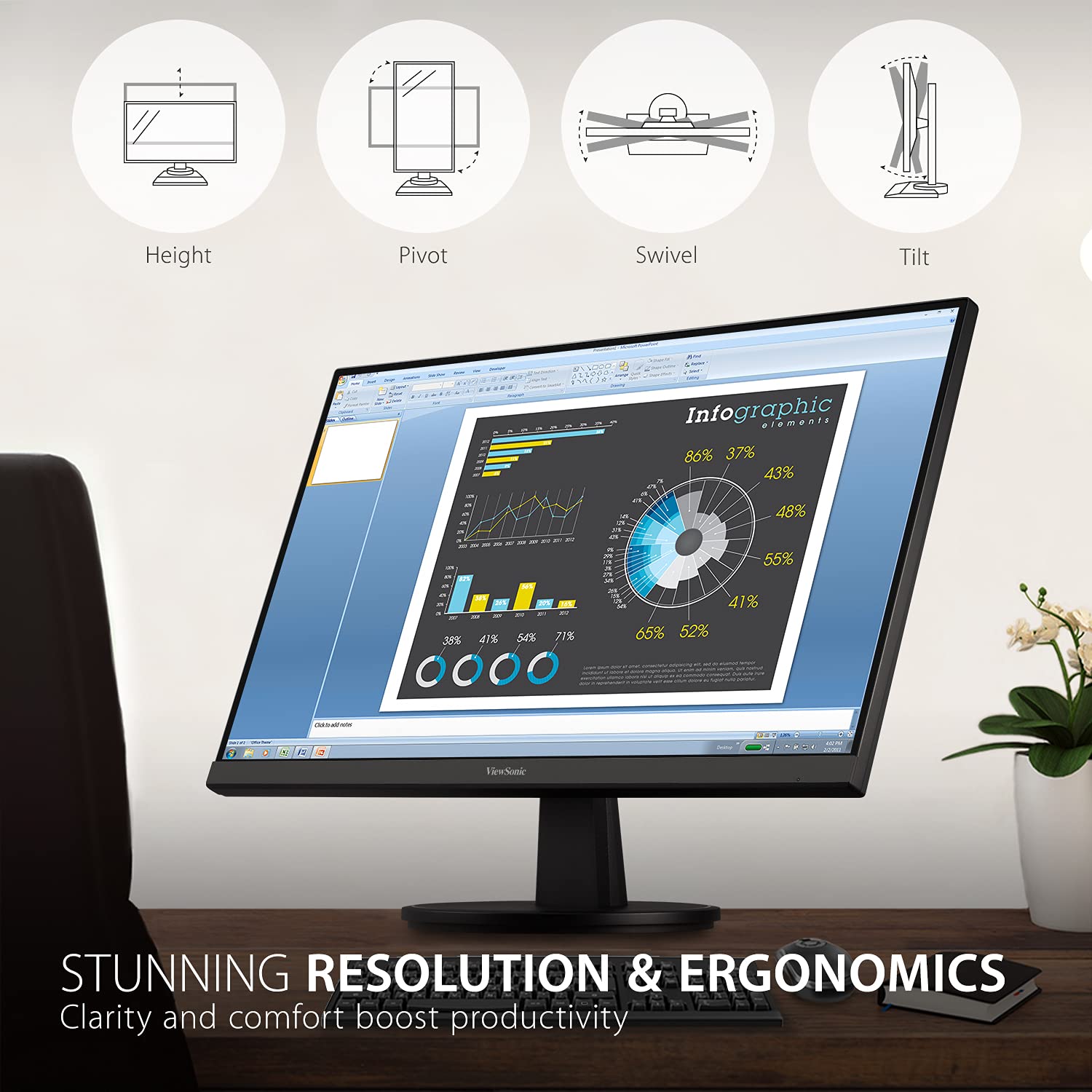 ViewSonic VA2447-MHJ 24 Inch Full HD 1080p Monitor with Advanced Ergonomics, FreeSync, 100Hz, Ultra-Thin Bezel, Eye Care, HDMI, VGA Inputs for Home and Office