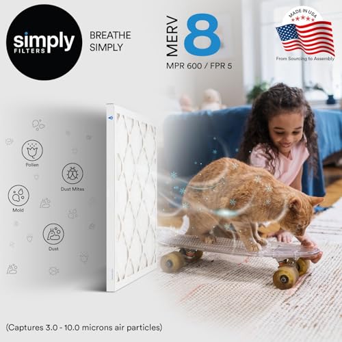 Simply Filters 20x25x1 MERV 8, MPR 600, Air Filter (4 Pack) - Actual Size: 19.75"x24.75"x0.75" HVAC, AC Furnace Air Filter