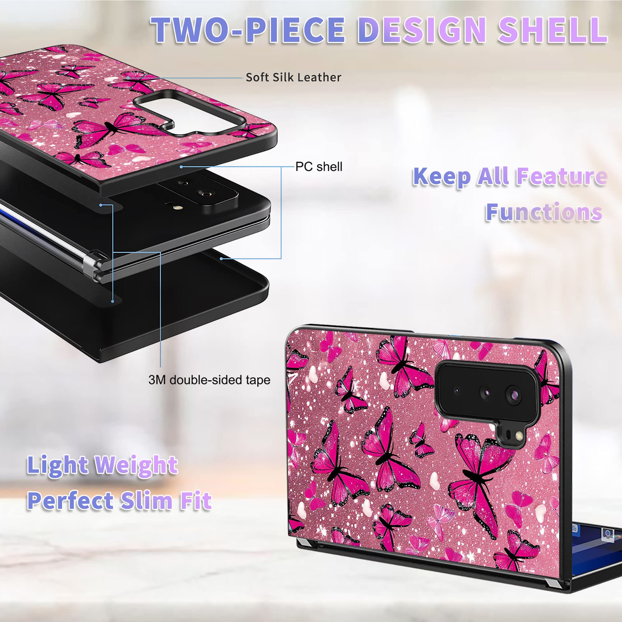 RYUITHDJP for Microsoft Surface Duo 2 Case 8.3" Butterflies Girl Design for Microsoft Surface Duo 2 Phone Case Stylish Shockproof Cover