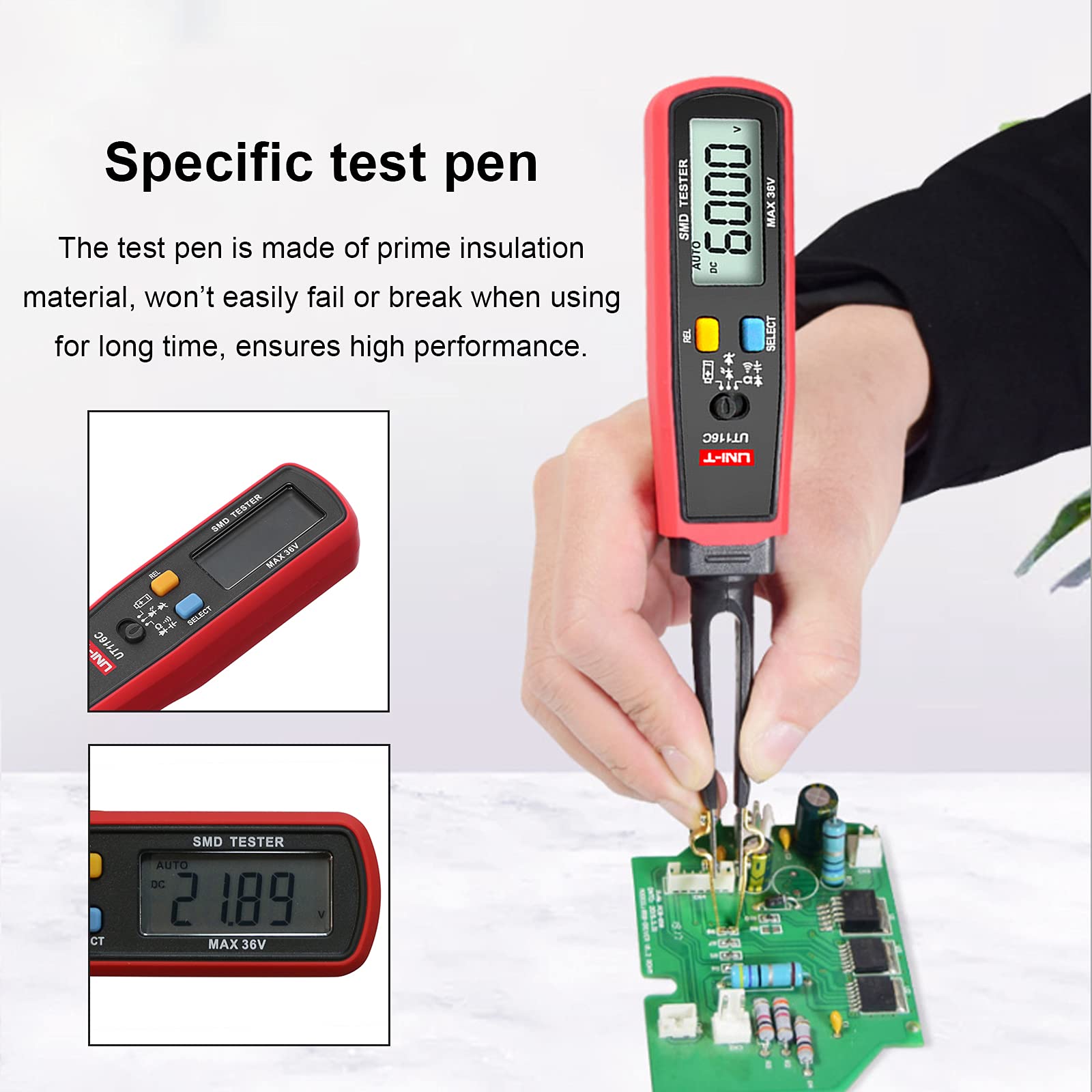 UNI-T Digital Smart SMD Tester,Handheld Resistance Capacitance Tester Tweezers Intelligent LCR Meter Diode Continuity Resistor Capacitor LED Battery Test Auto Ranging 6000 Counts