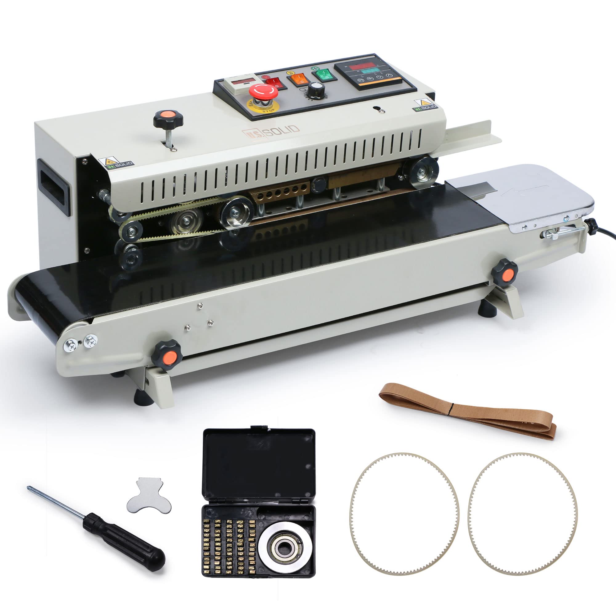U.S. SOLID Continuous Bag Band Sealer Sealing Machine, Automatic Horizontal Band Sealer with Digital Temperature Control for 0.02-0.08mm PVC Bags Films Stamp Coding 110V/60HZ