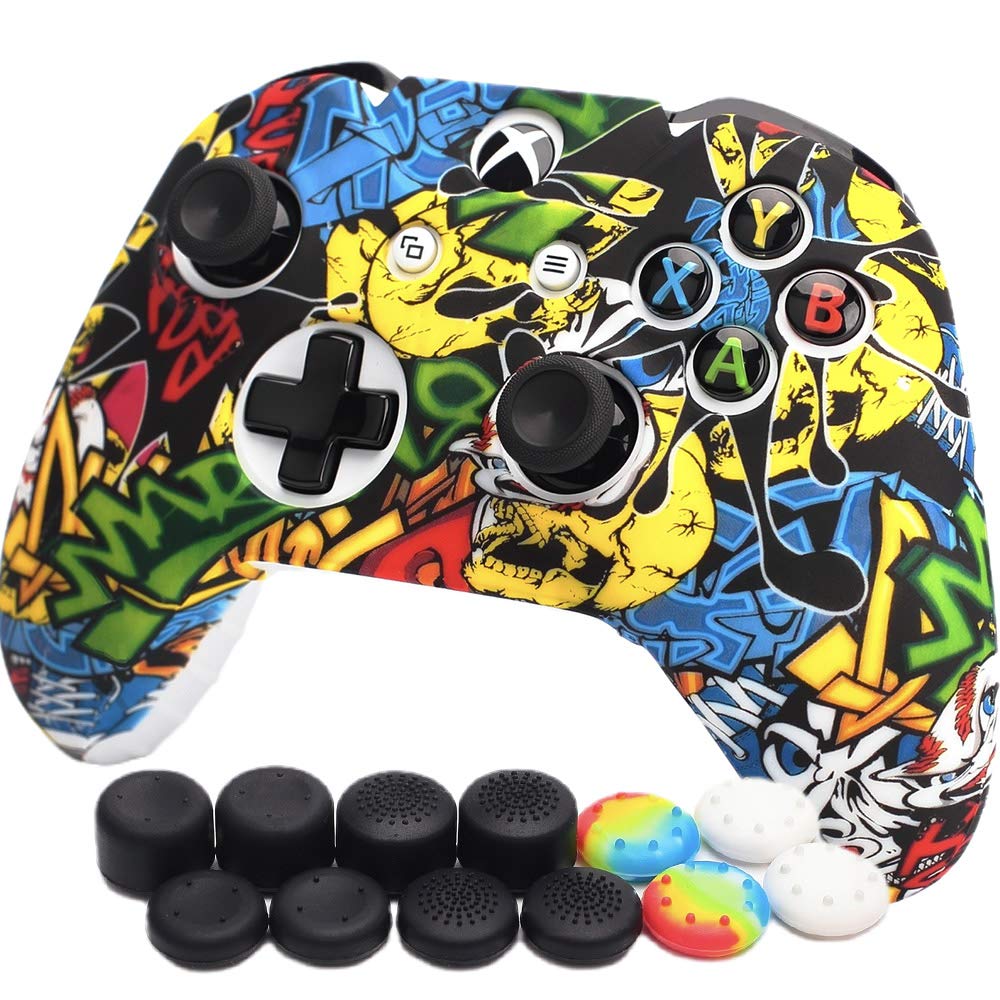 Skin Cover for Microsoft Xbox One Controller , Street Art Silicone Protecte Case Printing Cool, with Pro Thumb Grips x 12