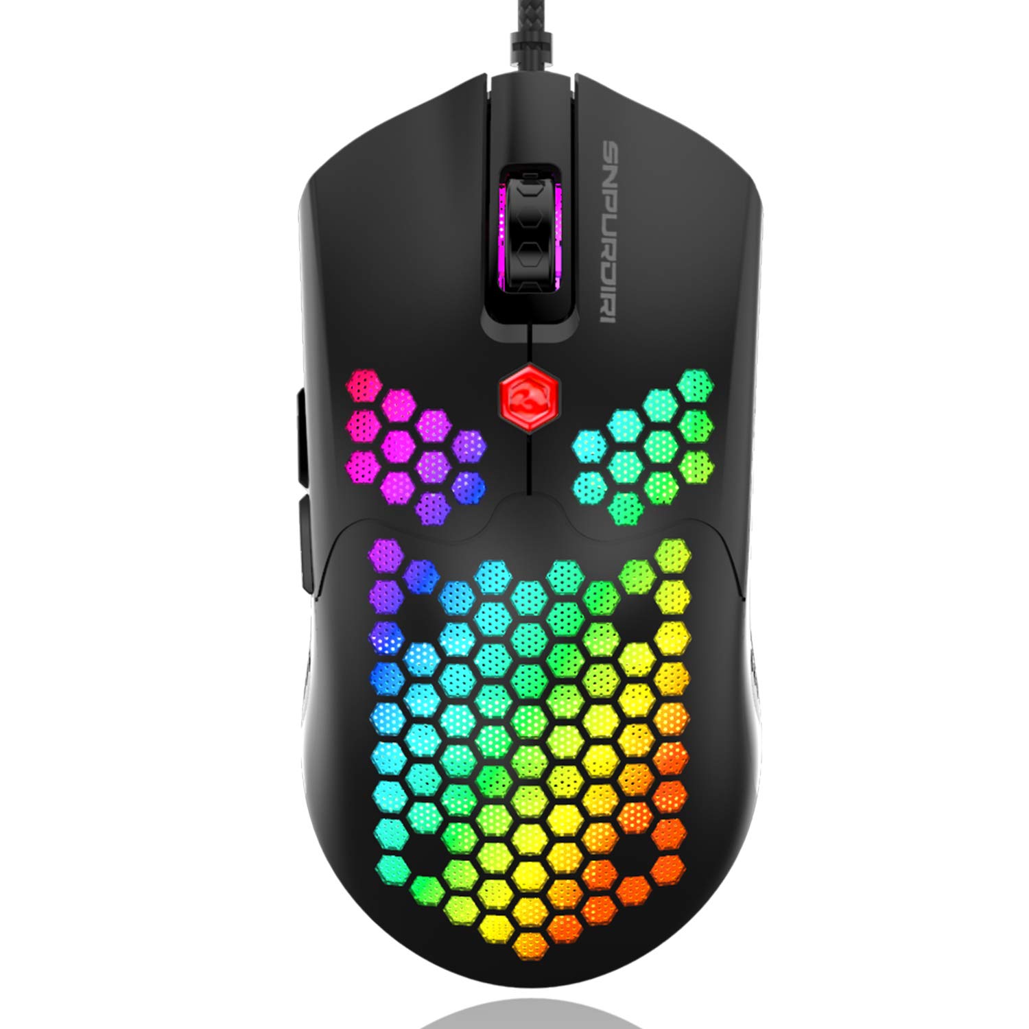 Snpurdiri ST-M1 PRO Ultra Lightweight Honeycomb Shell Wired RGB Gaming Mouse - PMW3360 16000DPI Mice | 7 Buttons Programmable Driver - 65g Only
