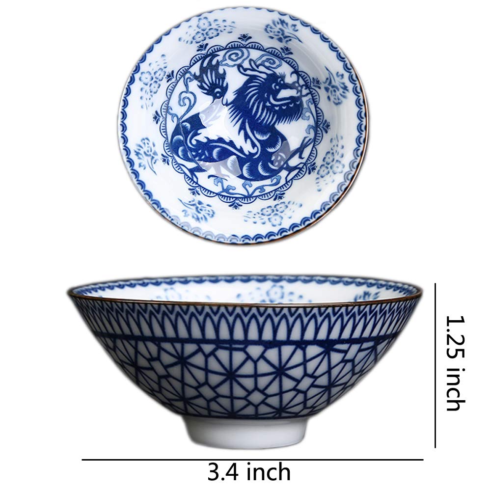 Woonsoon Set of 12 Chinese Zodiac Signs Handmade Kungfu Tea Cup 2.8 oz/80 ml,Bone China Blue and White Tea Cups,Ceramic Tea Mugs Without Handles