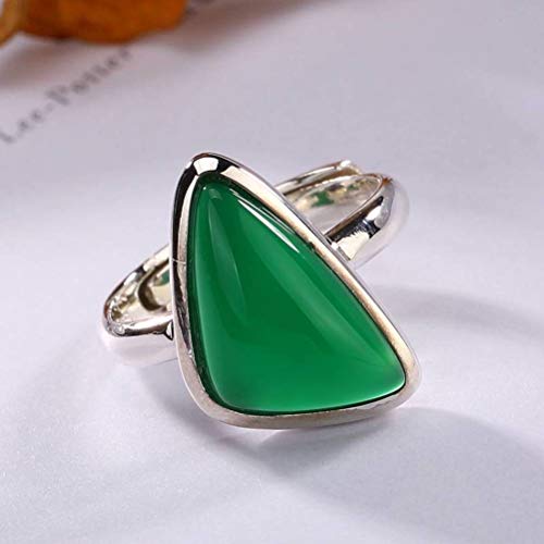 WOZUIMEI Chinese Style Ring Jewelry S925 Pure Silver Ring Geometric Mosaic Chalcedony Pomegranate Red Blue Sandstone Female High-End Open Ring Chrysoprase