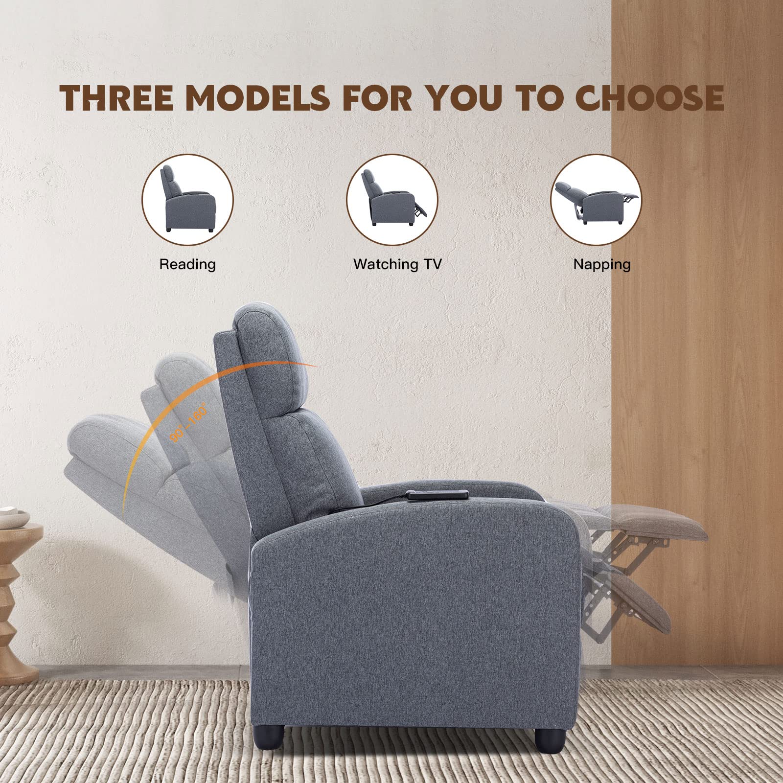 Phoenix Home New Model Massage, Modern Single Sofa Padded Backrest and Thick Seat Cushion, PU Leather Recliner Chair for Living Room, Home Theater, Dark Black