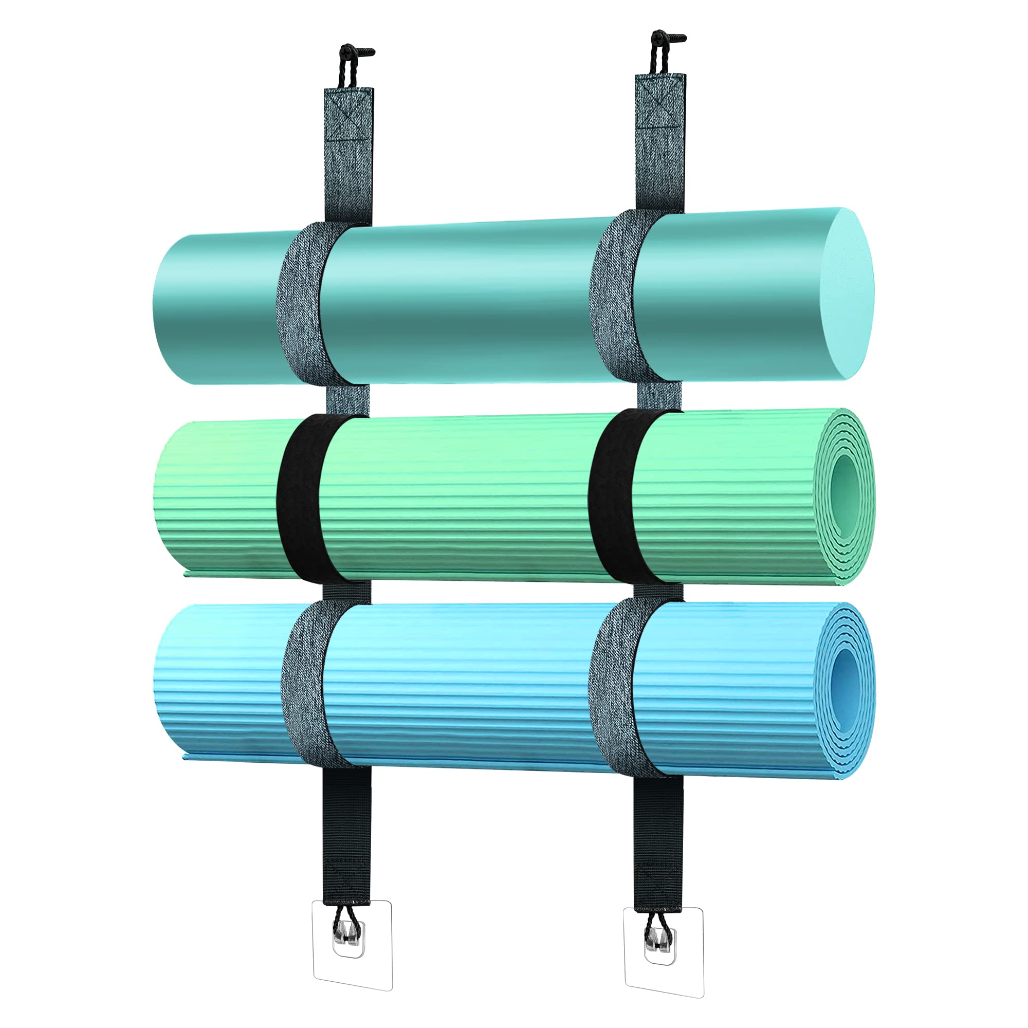 YeeBeny Yoga Mat storage cloth belt with Extra Thick, Durable and Comfy Delicate Texture, 3-Tiered Fabric strap design, space-saving and easy to store, Multifunctional Yoga Mat Storage Rack