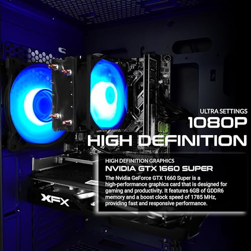 SAAV T102 Gaming PC Desktop Computer Tower Prebuilt with Intel Core i7 2.8GHz, 16GB RAM, GeForce GTX 1660 Super 6GB GDDR6, 1TB SSD, RGB Fans, WiFi 6, Bluetooth, Windows 10, Mouse & Keyboard - Black