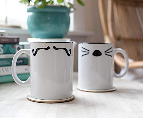 Ukonic Friends Mr. Rachel Whiskers and Mrs. Ross Moustache Double-Sided Mugs | Set of 2