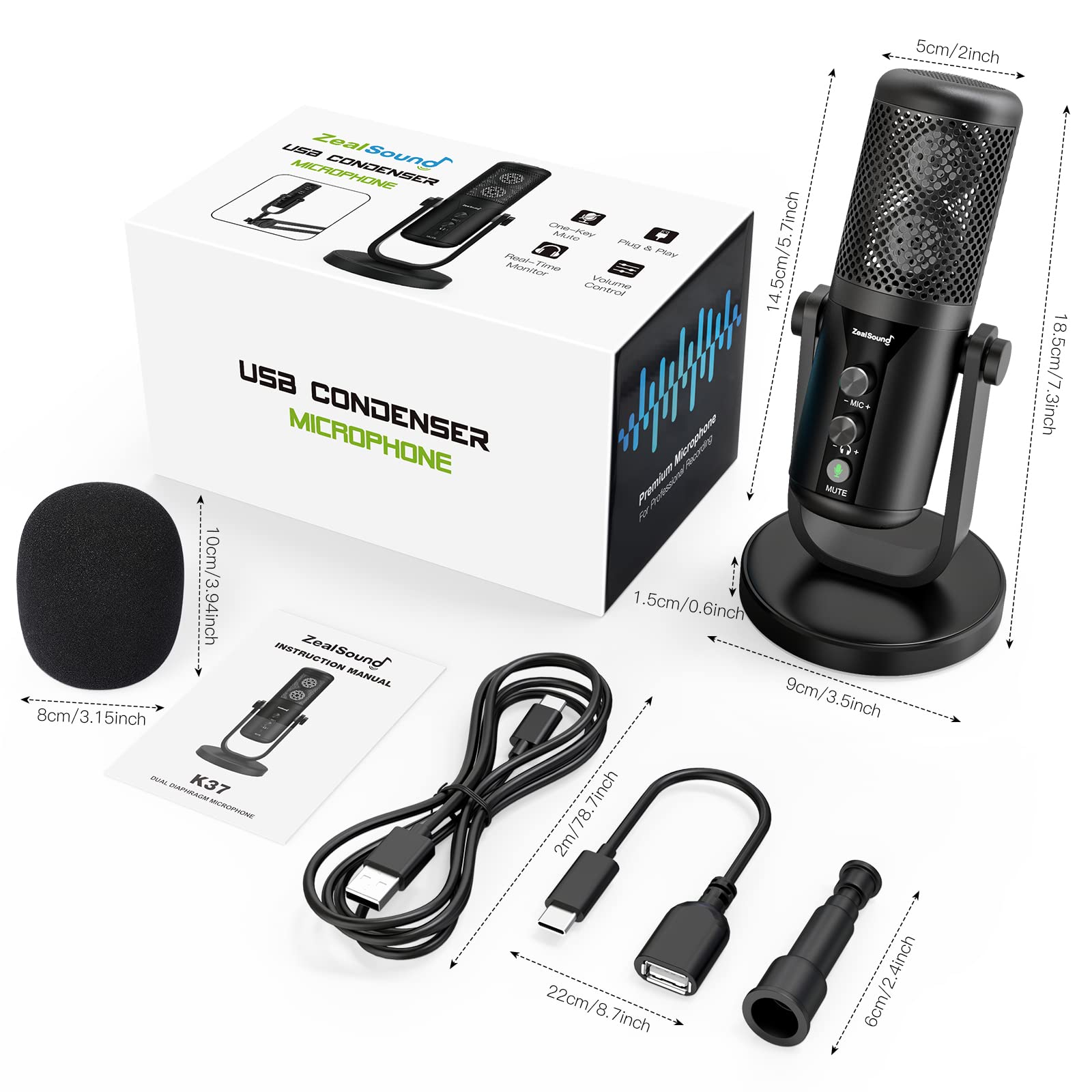 ZealSound Recording Microphone k08-u with Adapter (Black)