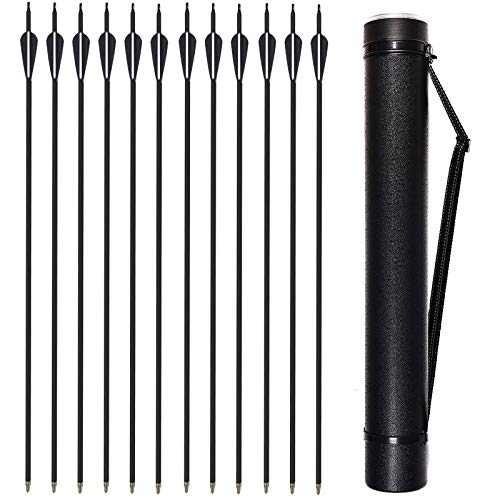 VNAKER Archery 30Inch Carbon Arrow Set with Arrow Quiver for Compound & Recurve Bow, 12 Pcs Arrow and 1Pcs Quiver (Black)