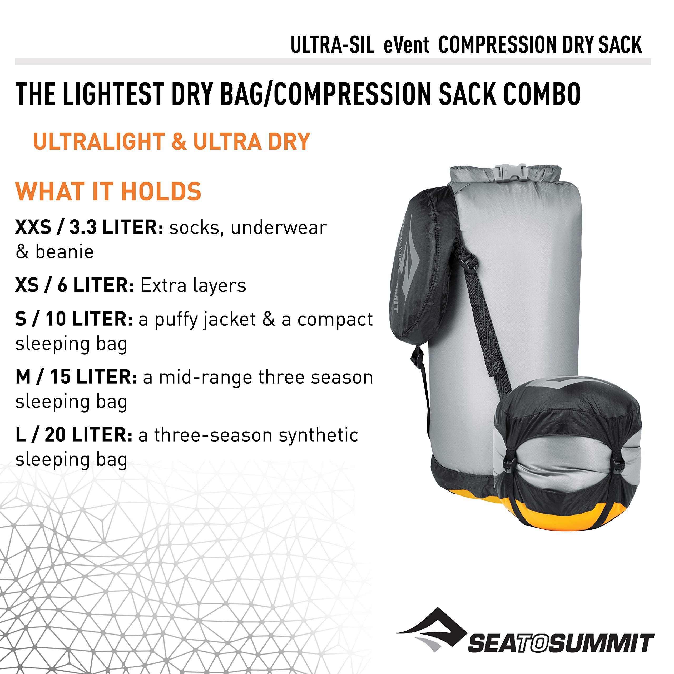 Sea to Summit Ultra-SIL Compression Dry Sack, Ultralight Dry Bag, XX-Small / 3.3 Liter