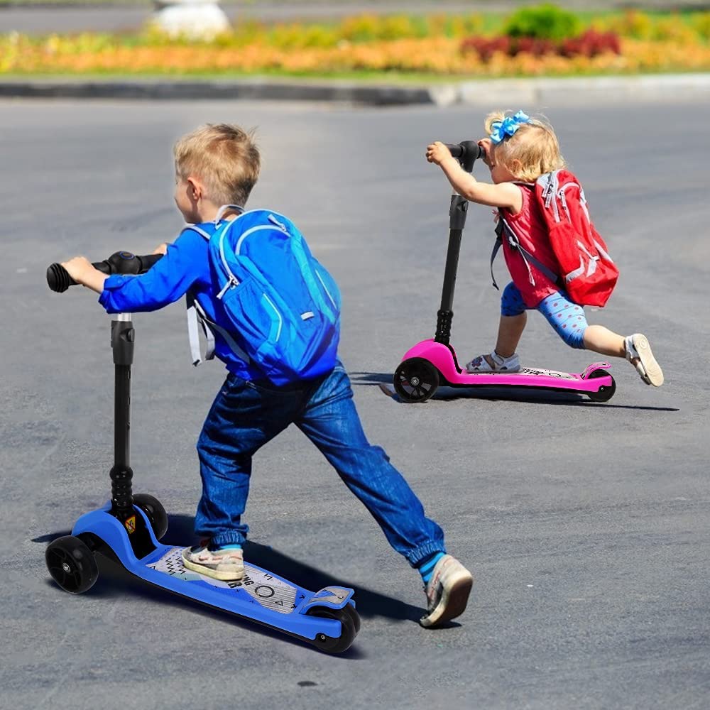 Toddler Scooter, TONBUX Kids Scooter with Foldable, Adjustable Height, Light up 3 Wheels, Rear Brake and Lean to Steer Design for Kids Ages 3-12 - Rose RED
