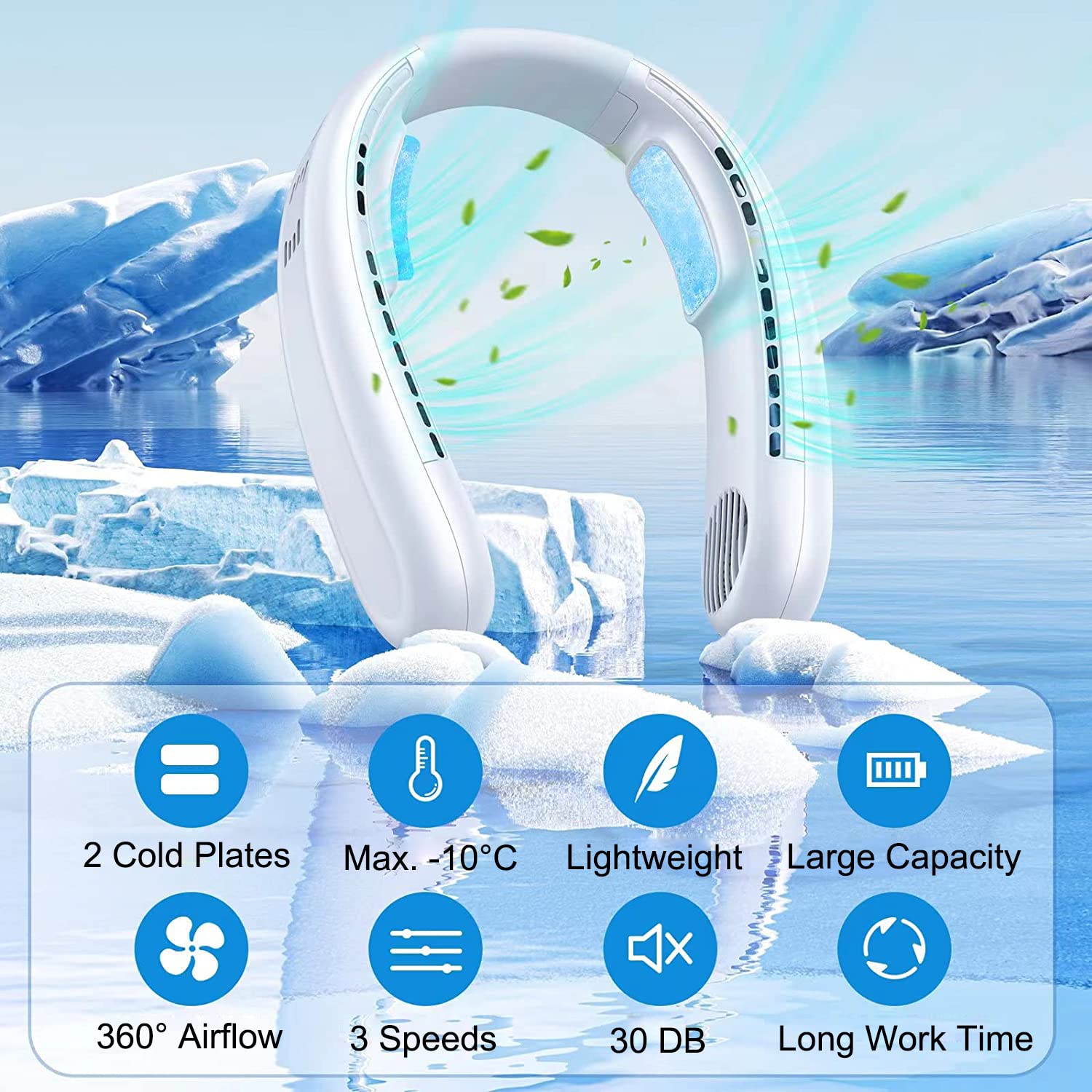 Portable Neck Fan, Upgraded Neck Air Conditioner with 2 Semiconductor Cooling Pads, Wearable Air Conditioner 360° Instant Cooling Personal Neck AC 4-Core 3 Speeds USB Rechargeable for Camping Travel